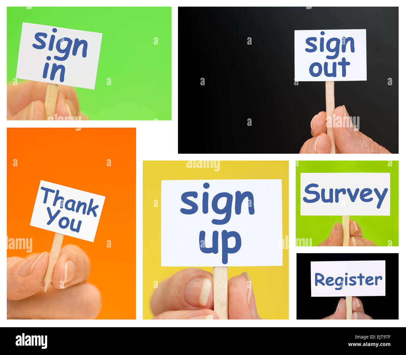 Hand holding Little Signs with online sign up, register and survey text ...
