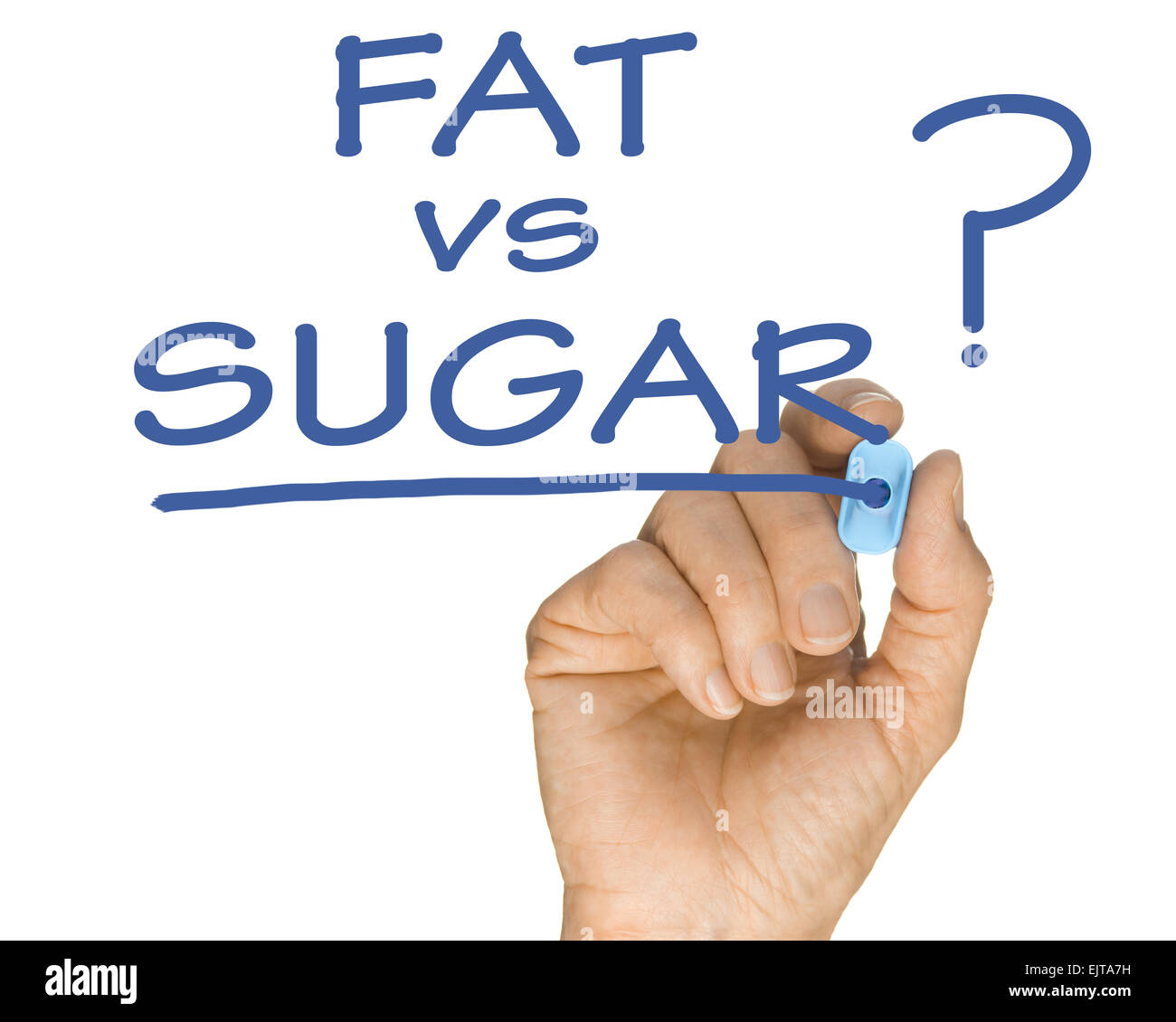 Hand with Pen Drawing Fat vs Sugar Question in accordance with low ...