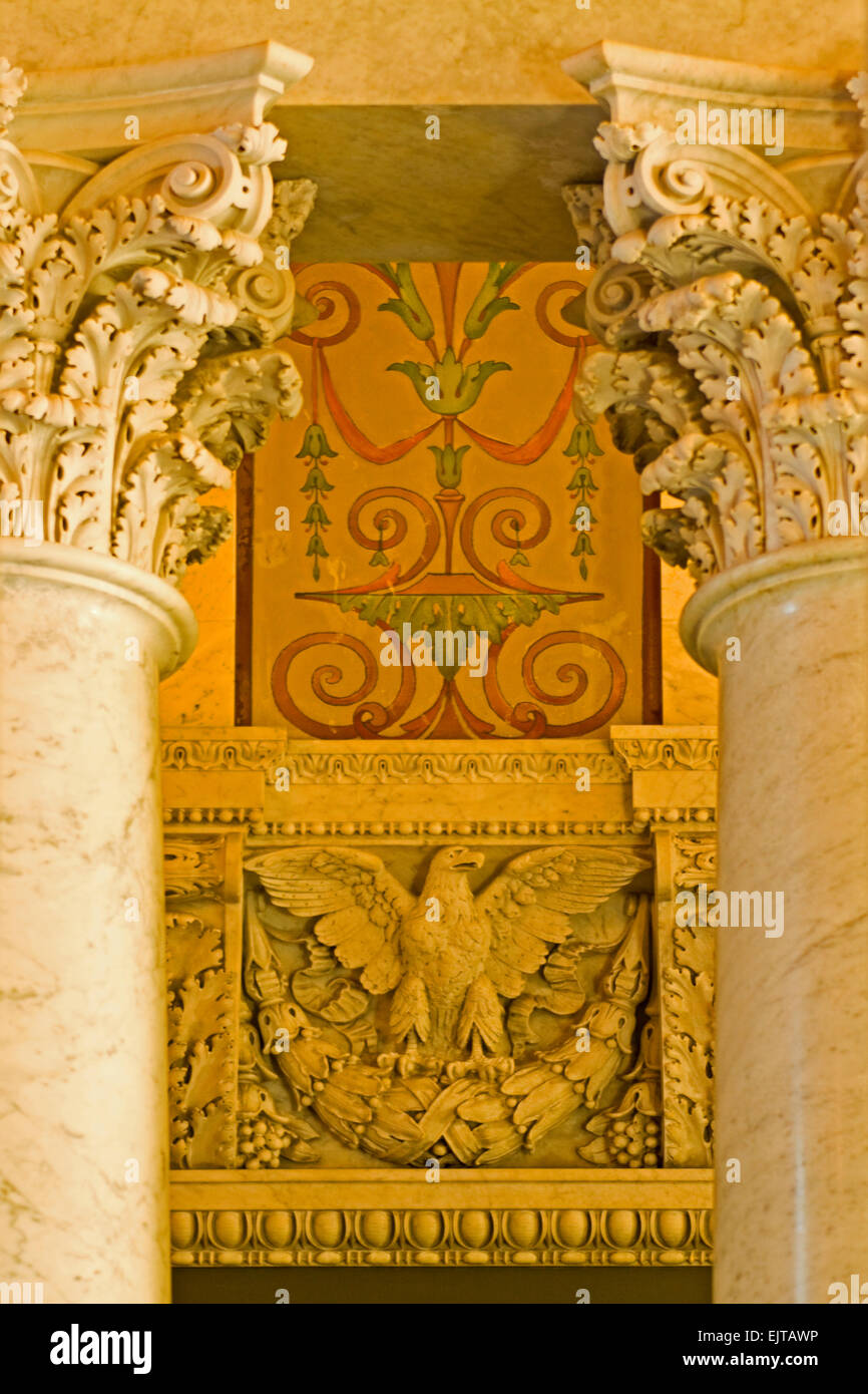 Wall fresco painting, bas-relief, and columns in The Great Hall at The ...