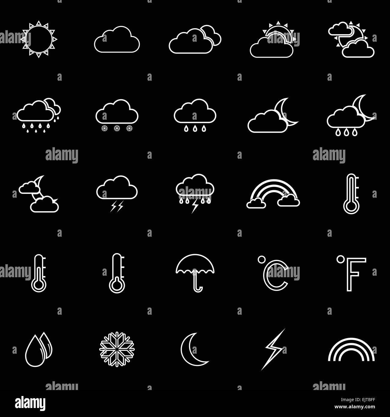 Weather line icons on black background, stock vector Stock Vector Image ...