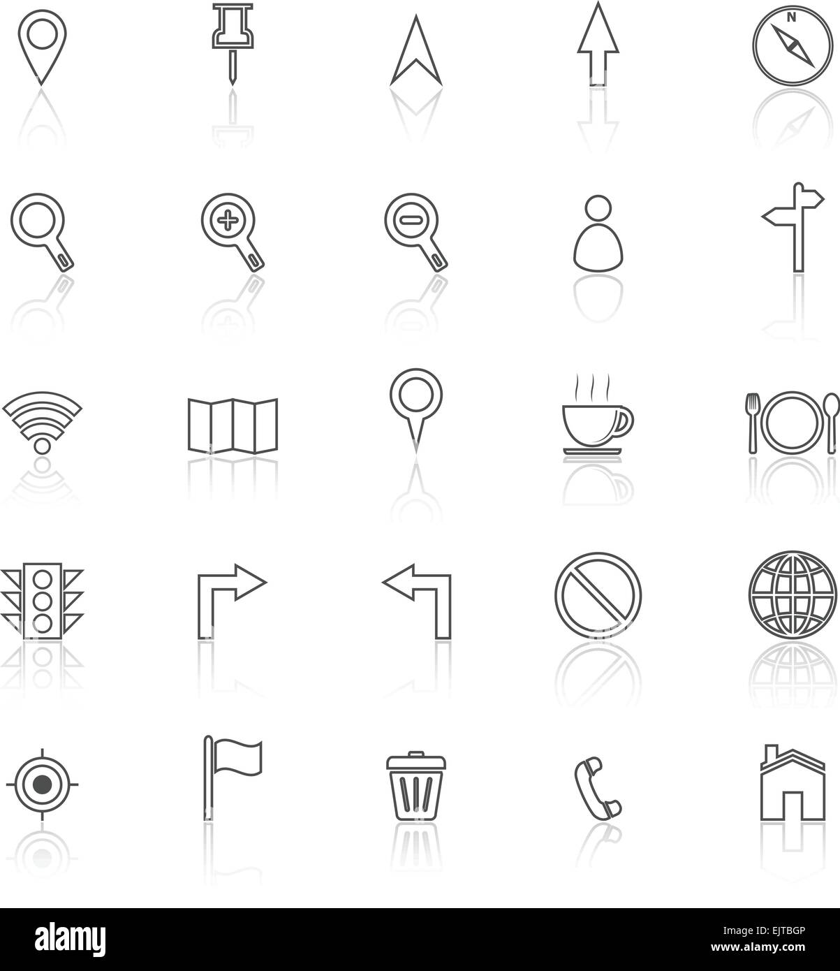 Map line icons with reflect on white background, stock vector Stock ...