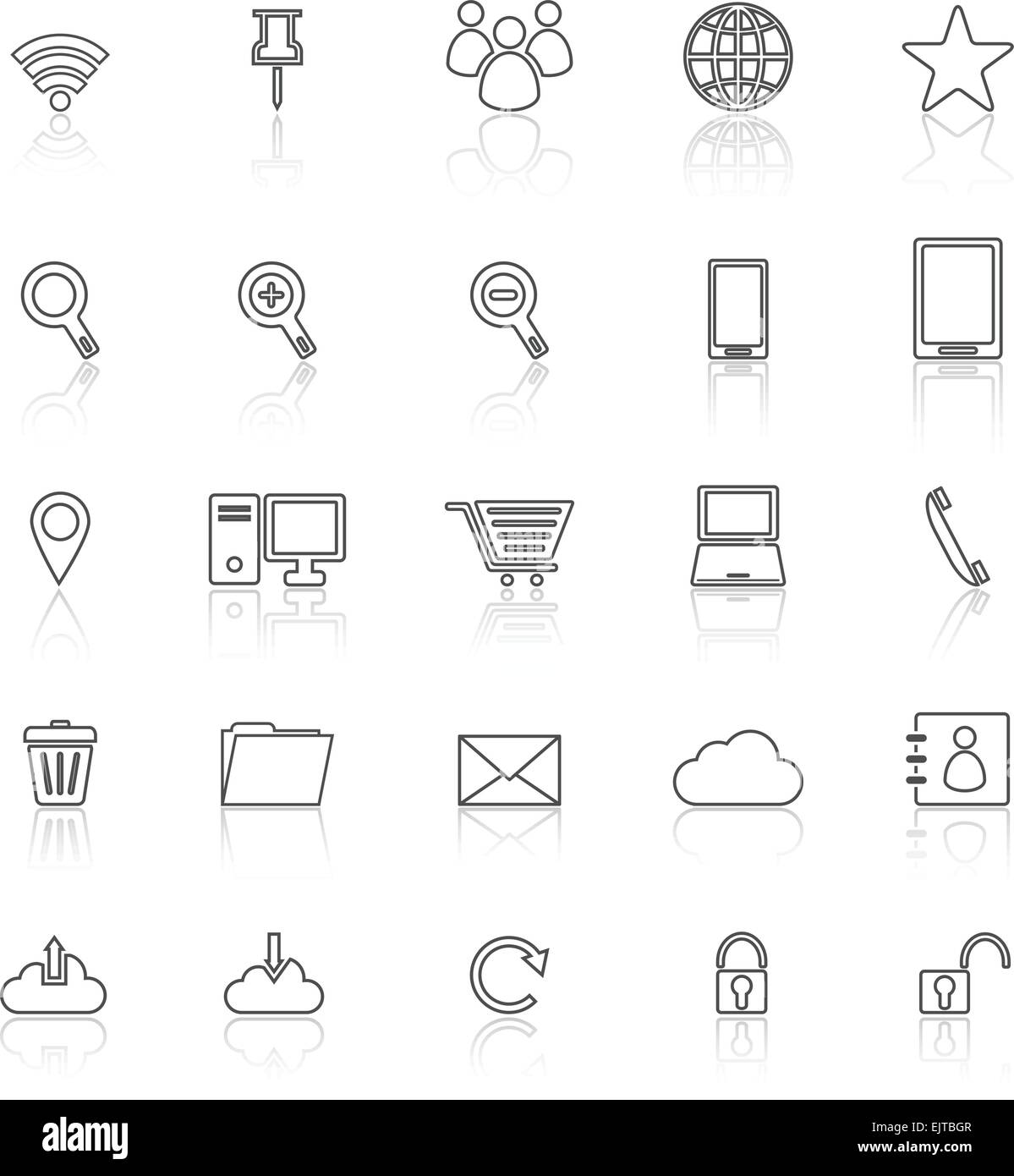Internet line icons with reflect on white background, stock vector ...
