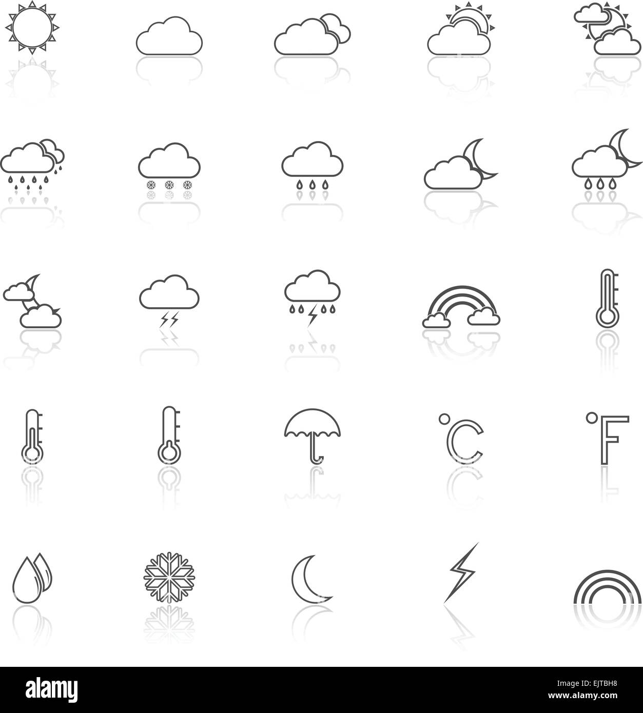 Weather line icons with reflect on white background, stock vector Stock ...