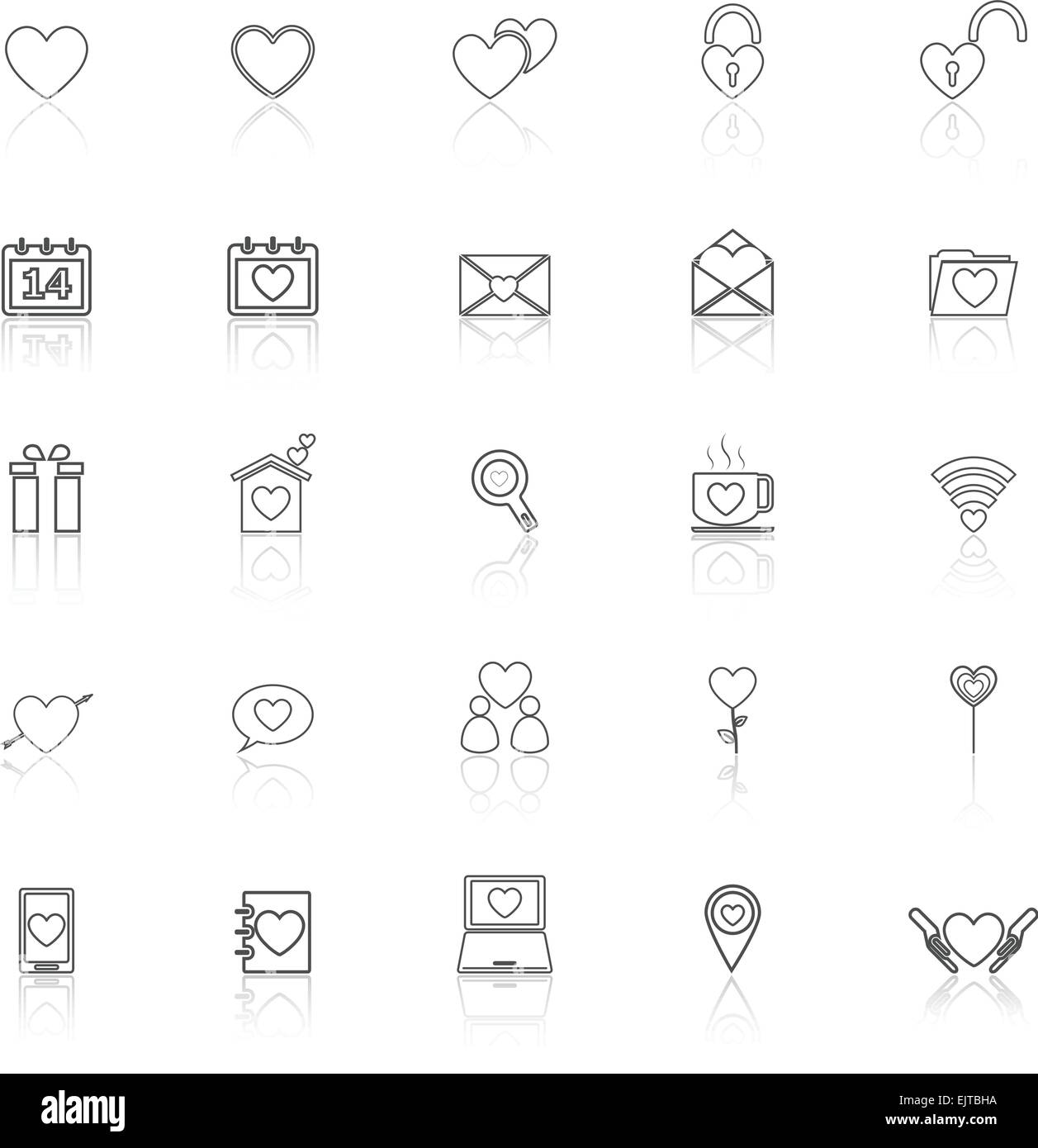Love line icons with reflect on white background, stock vector Stock ...