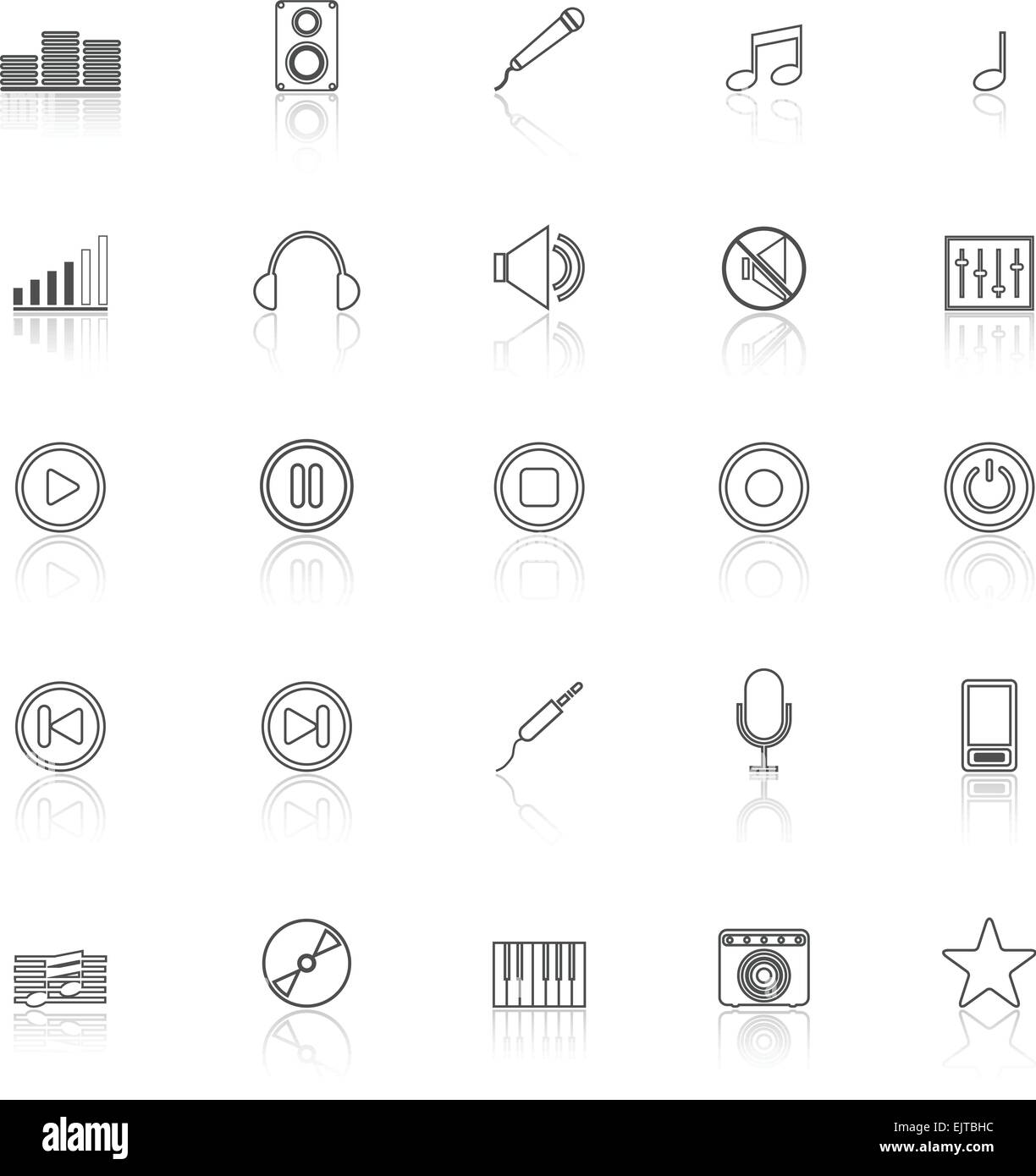 Music line icons with reflect on white background, stock vector Stock ...