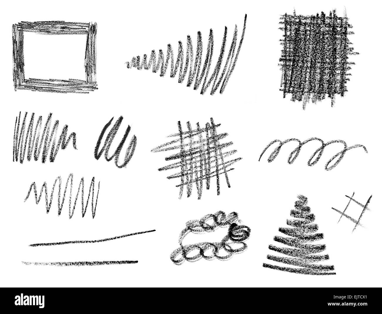 collection of various pencil strokes on white background. each one is ...