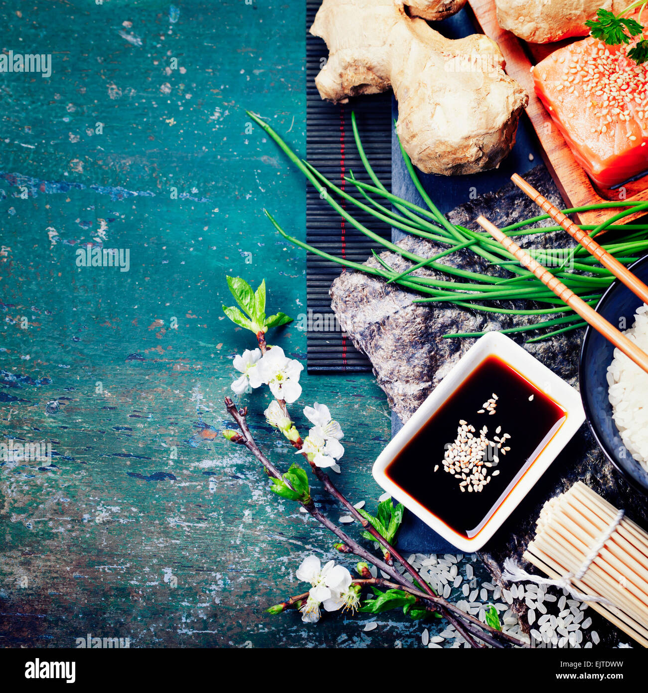 Asian food background (thaditional sushi ingredients Stock Photo - Alamy