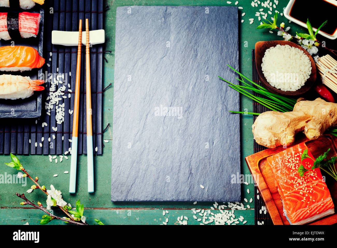 Asian food background (sushi and ingredients Stock Photo - Alamy