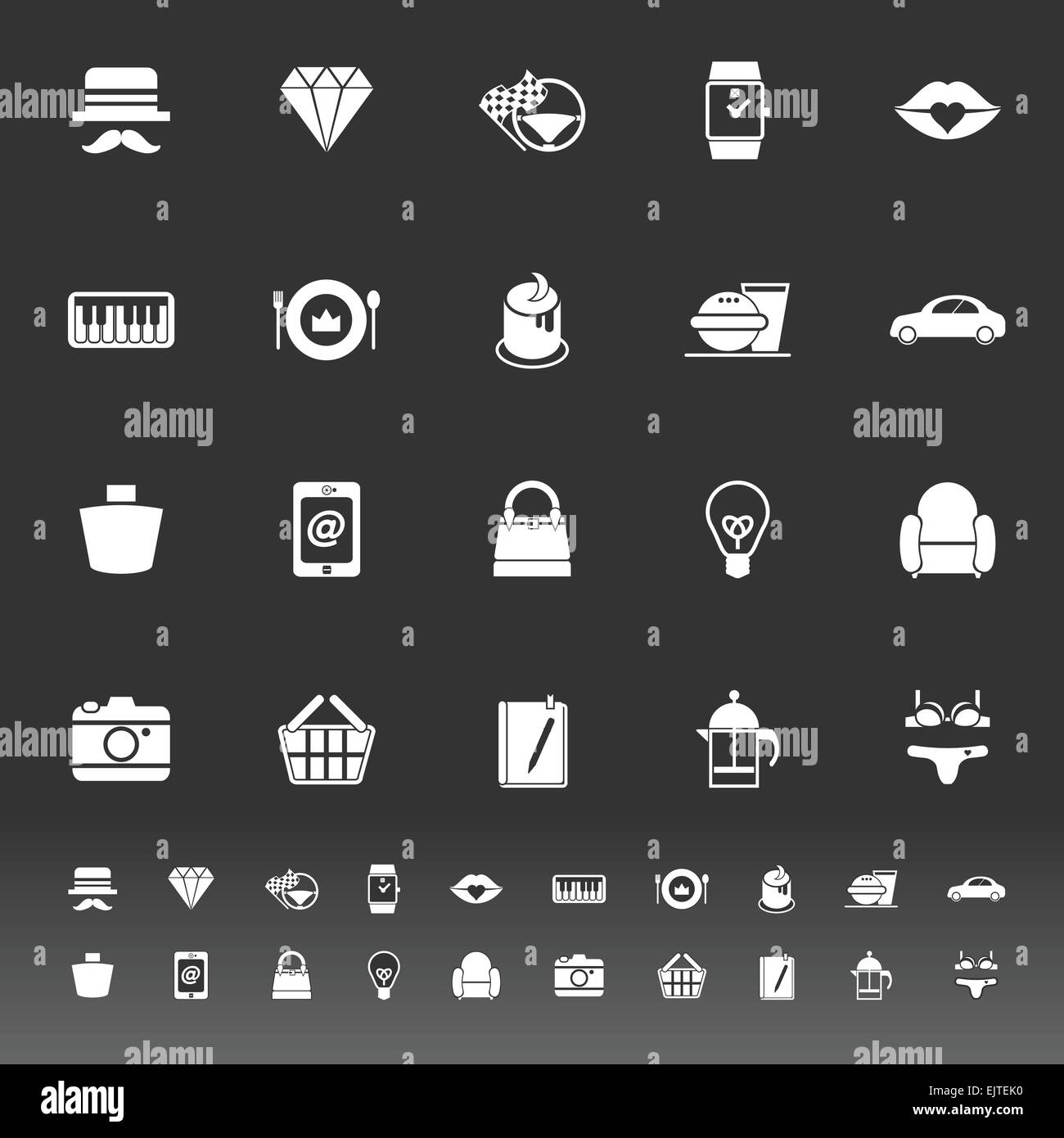Department store item category icons on gray background, stock vector ...