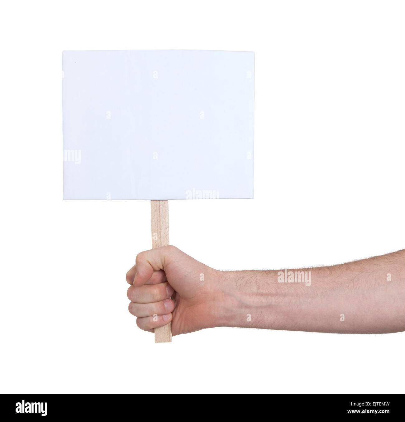 Hand holding sign, isolated on white - blank Stock Photo - Alamy