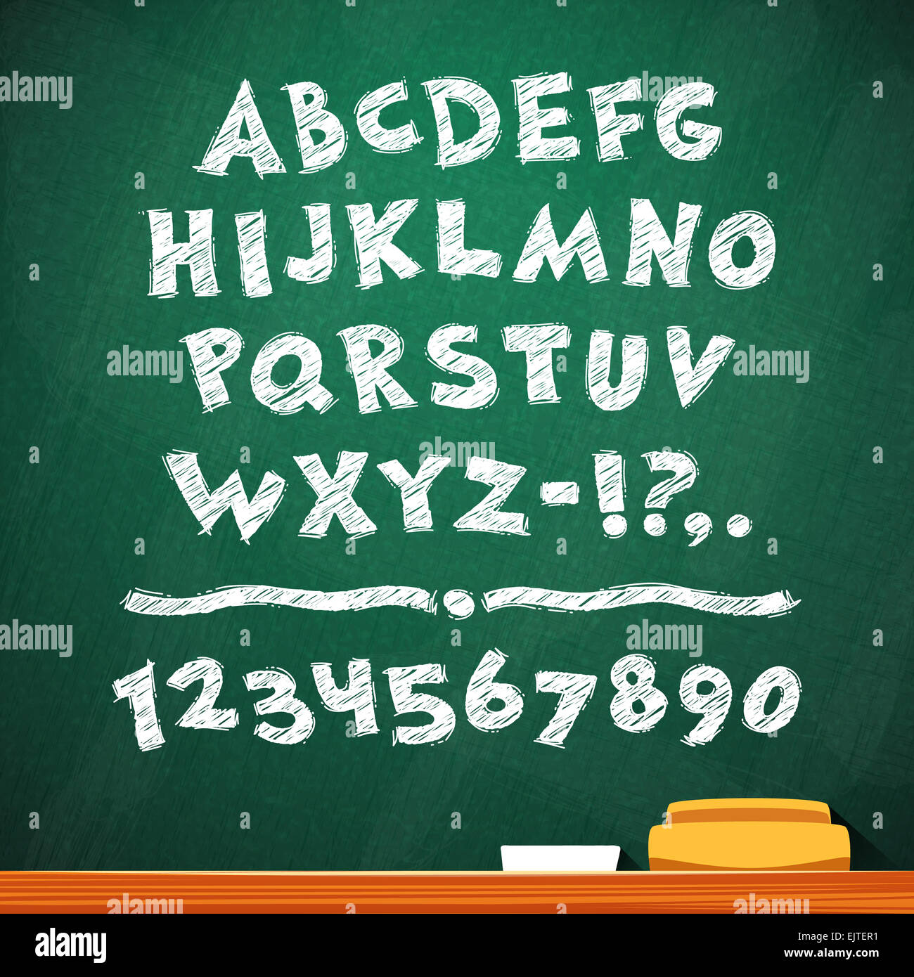 Cartoon Chalk Vector Font on Green School Board Stock Photo - Alamy