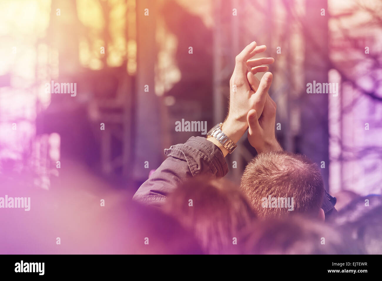 Fans Applauding To Music Band for Live Performing a Concert on Stage in ...