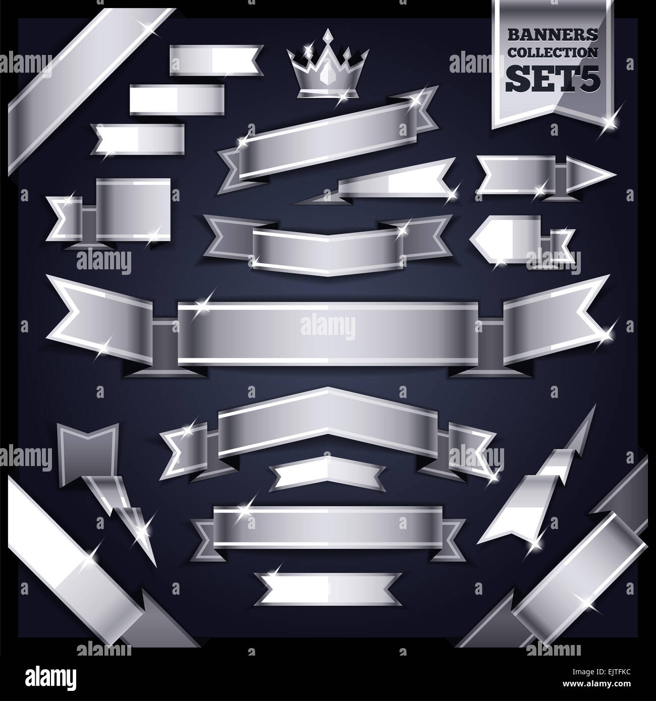 Silver Ribbons Banners Collection Set5 Stock Photo - Alamy