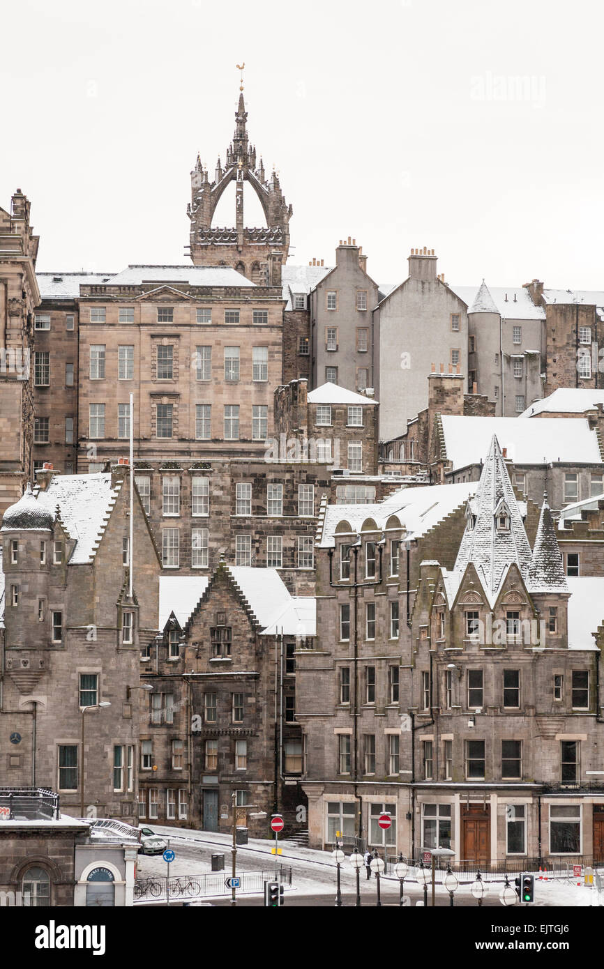 View of the bottom of Cockburn St leading onto Waverley Bridge, in ...