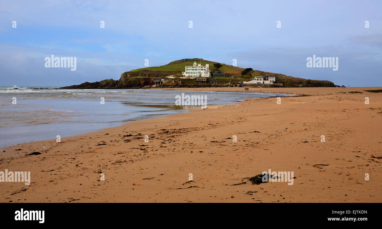 Sandy beach and Burgh Island South Devon England UK near seaside ...