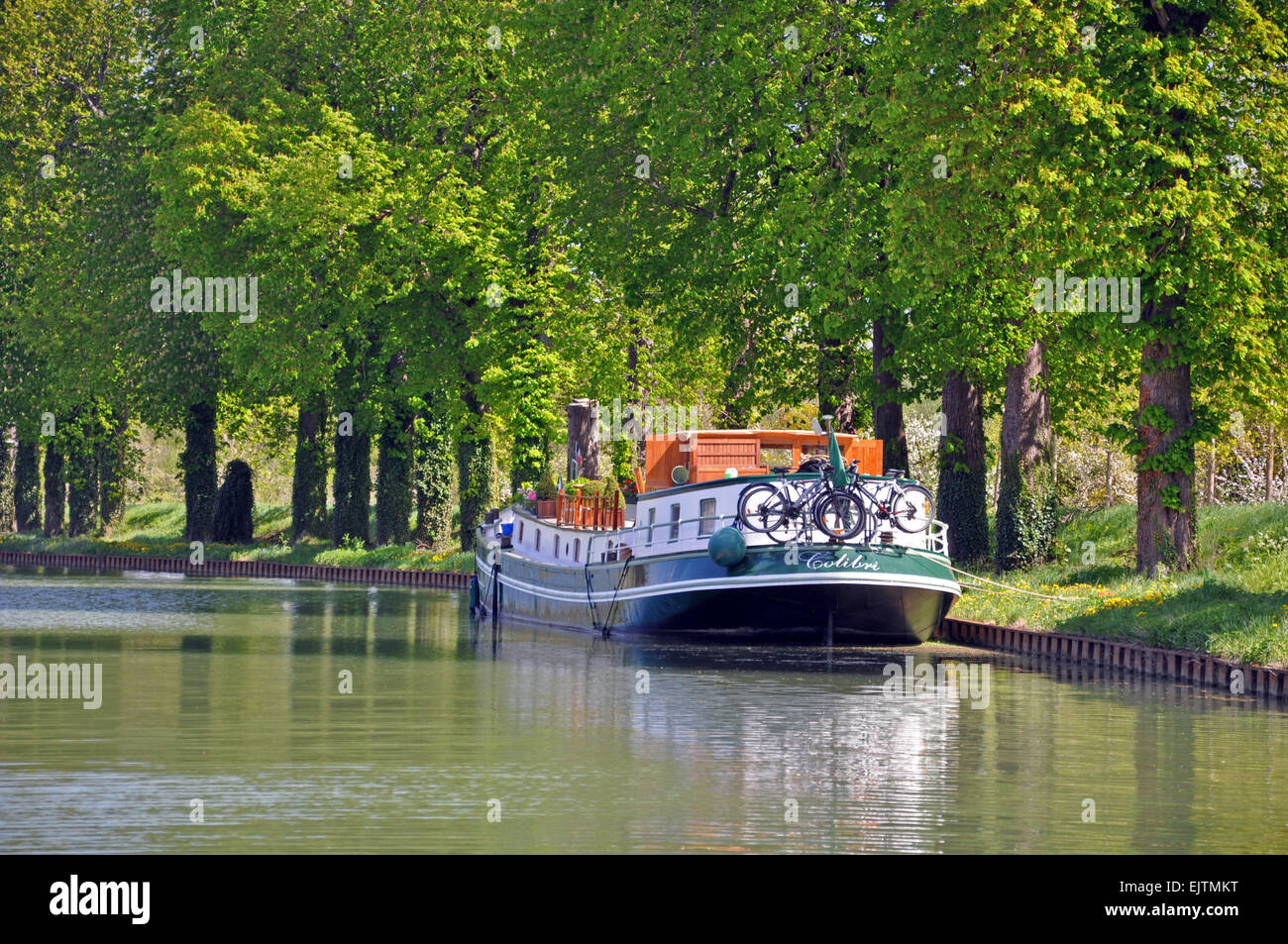This lovely French barge is south of Auxerre in Burgundy Stock Photo ...