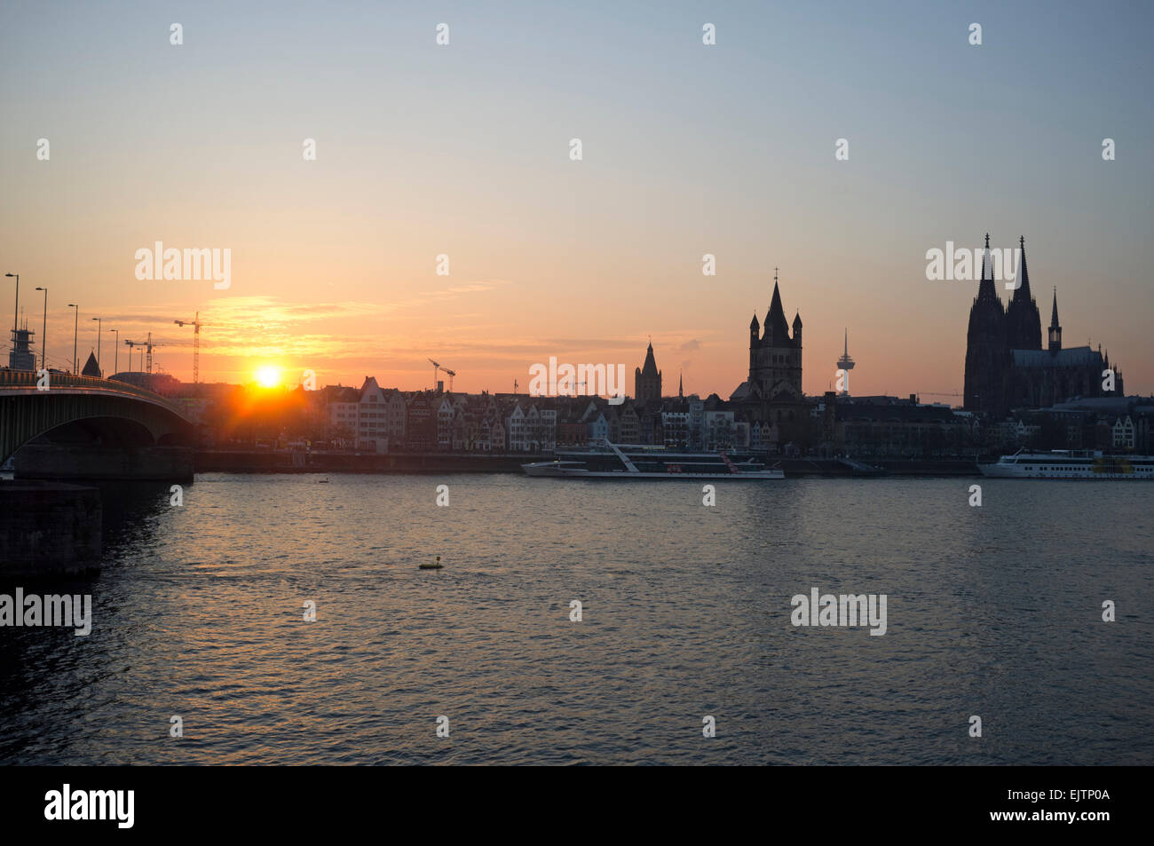 Sunset over the river Rhine, Cologne, Germany Stock Photo - Alamy