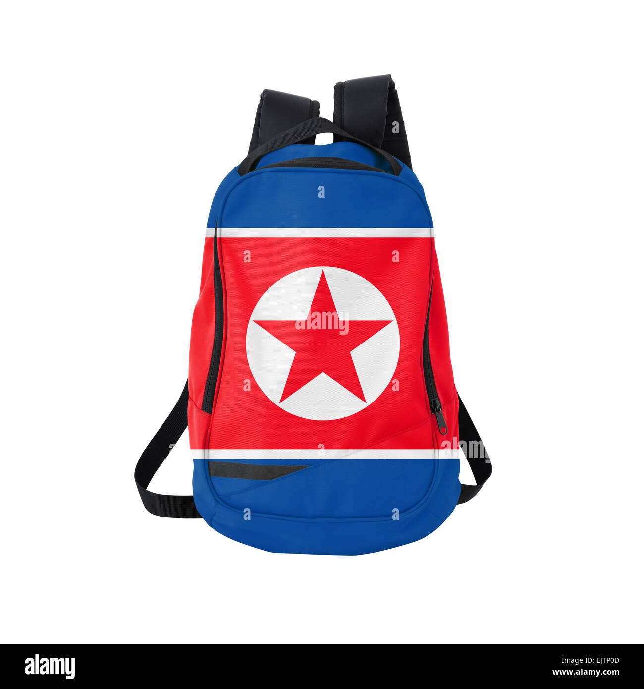 North Korean flag backpack isolated on white background. Back to school ...
