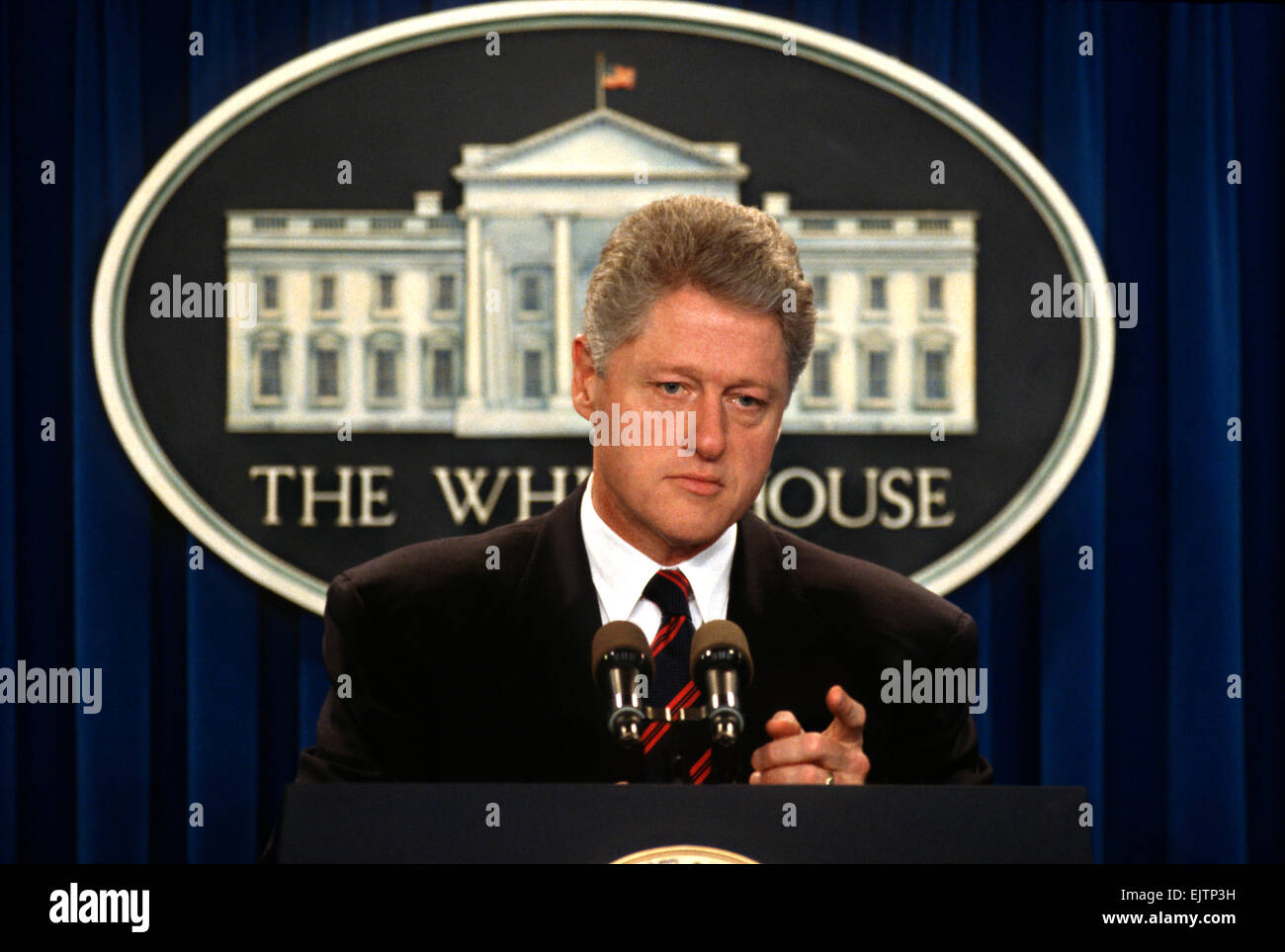 US President Bill Clinton during a press conference in the White House ...