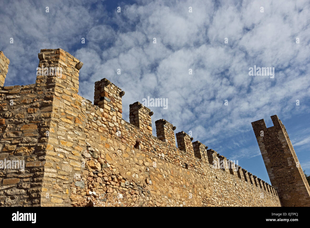 Medieval fortified wall of village of Montblanc, Catalonia, Spain Stock ...