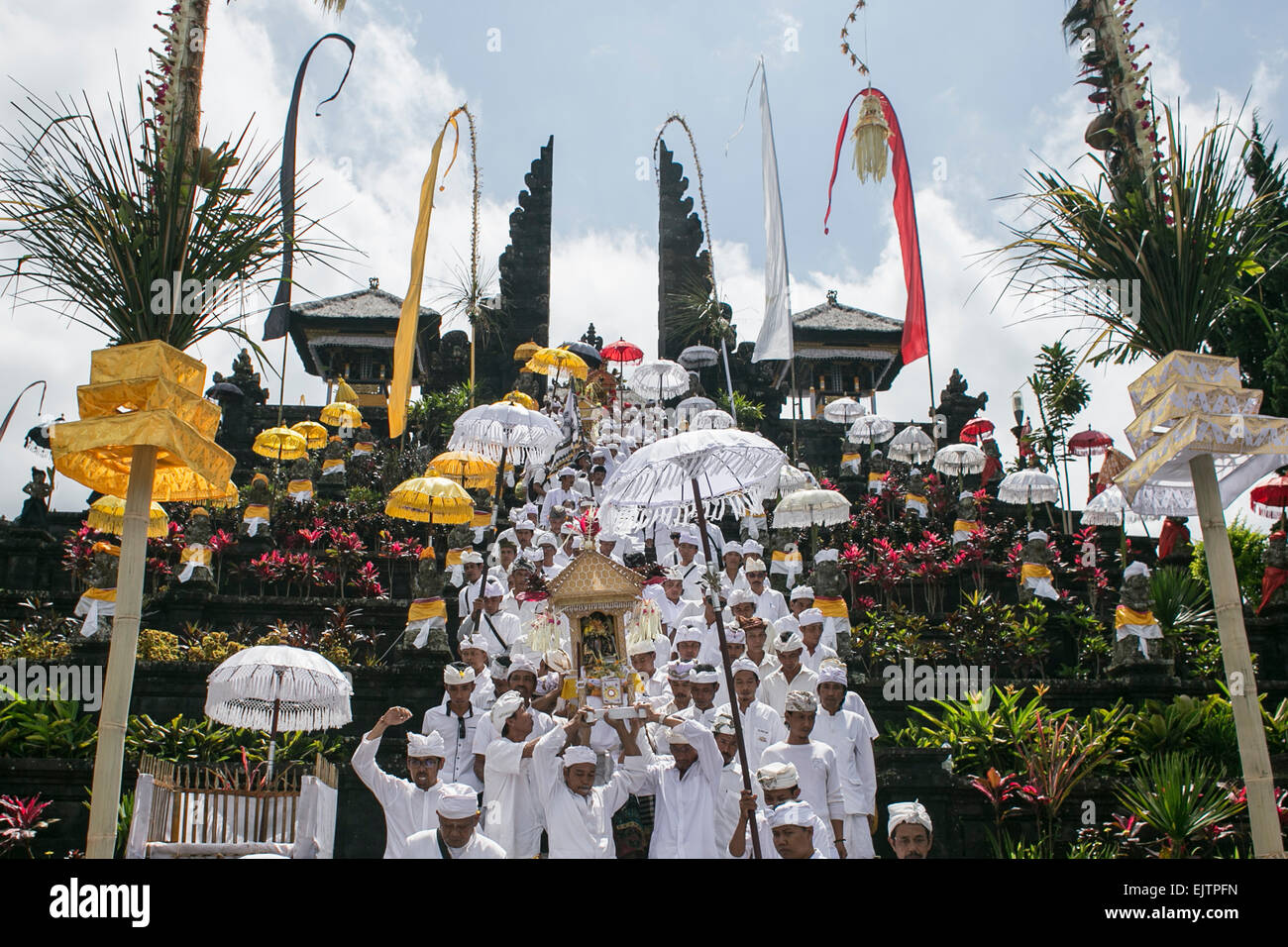 Bali, Indonesia. 1st Apr, 2015. Balinese Hindu devotees brings out ...
