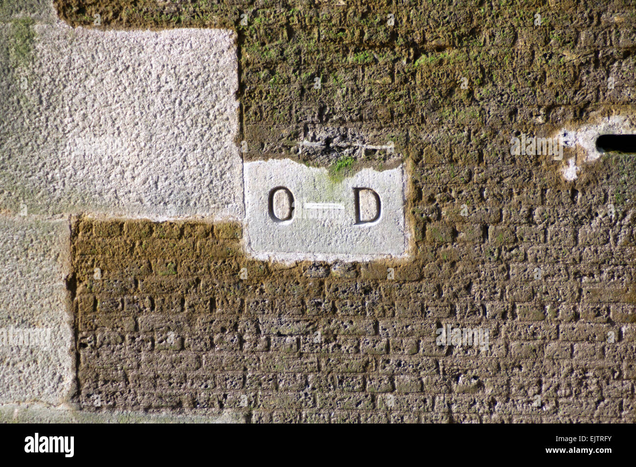 Markings 'O-D' in old dock wall, East India Dock Basin, London Stock ...