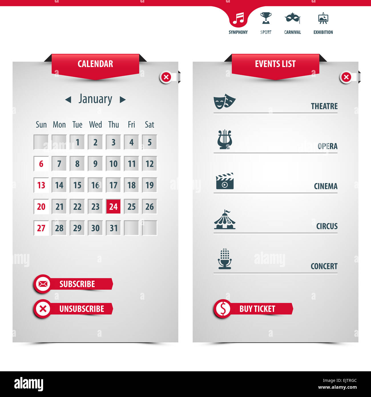 calendar and icons Stock Photo - Alamy