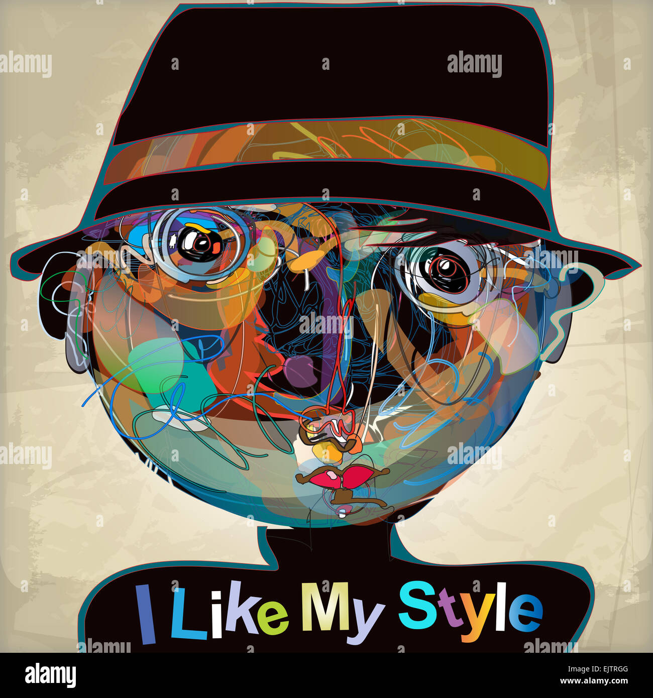 colorful imaginative kid portrait made of abstract line composition ...