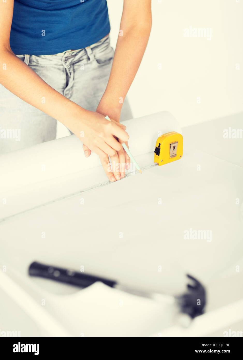 architect drawing on blueprint Stock Photo - Alamy