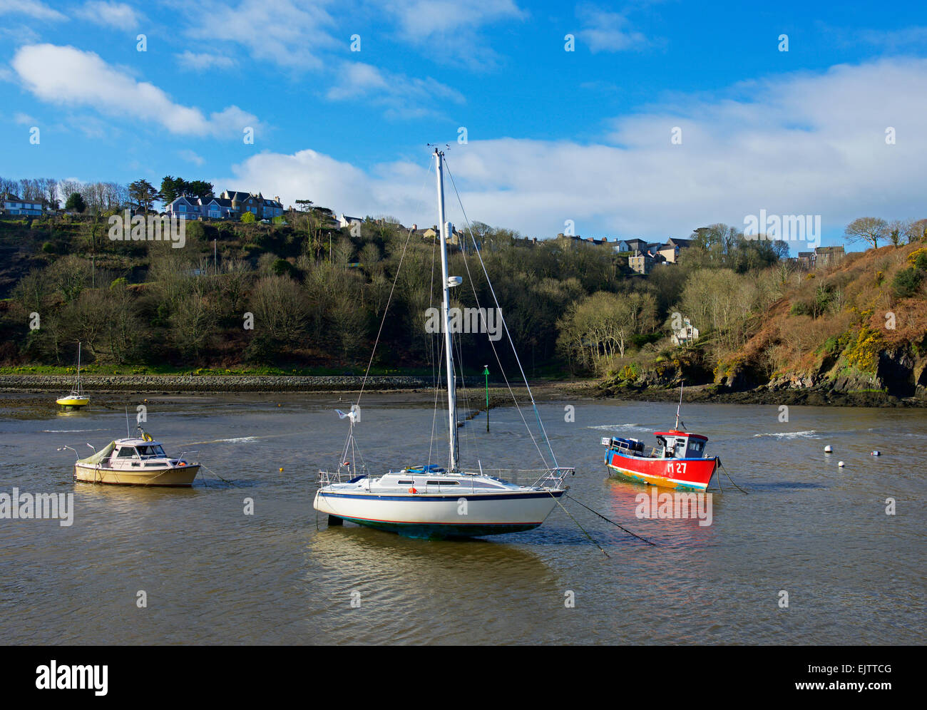 Boats on the estuary of the River Gwaun, at Lower Fishguard ...