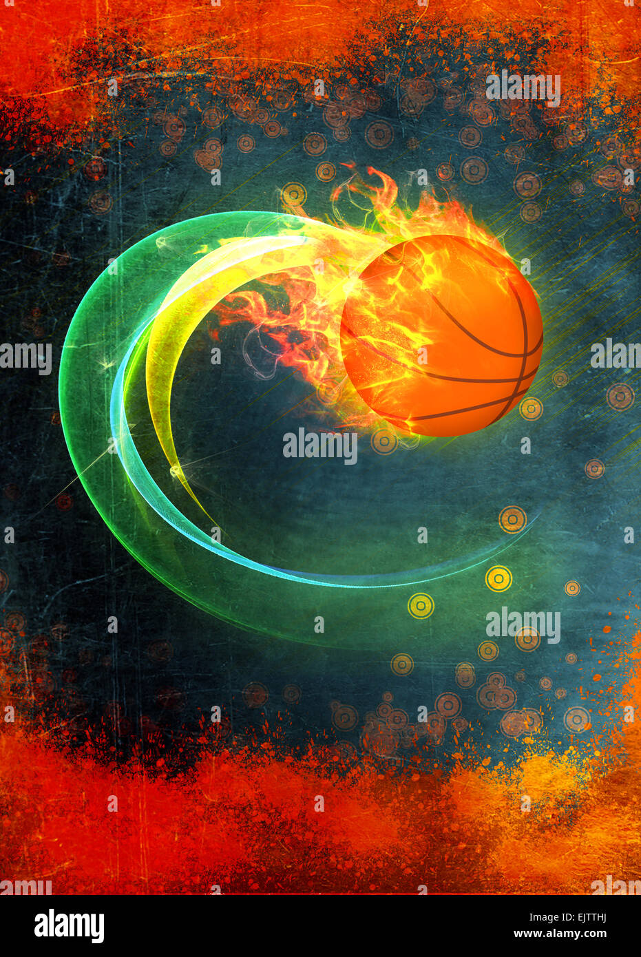 Basketball hoop and ball sport poster or flyer background with space ...