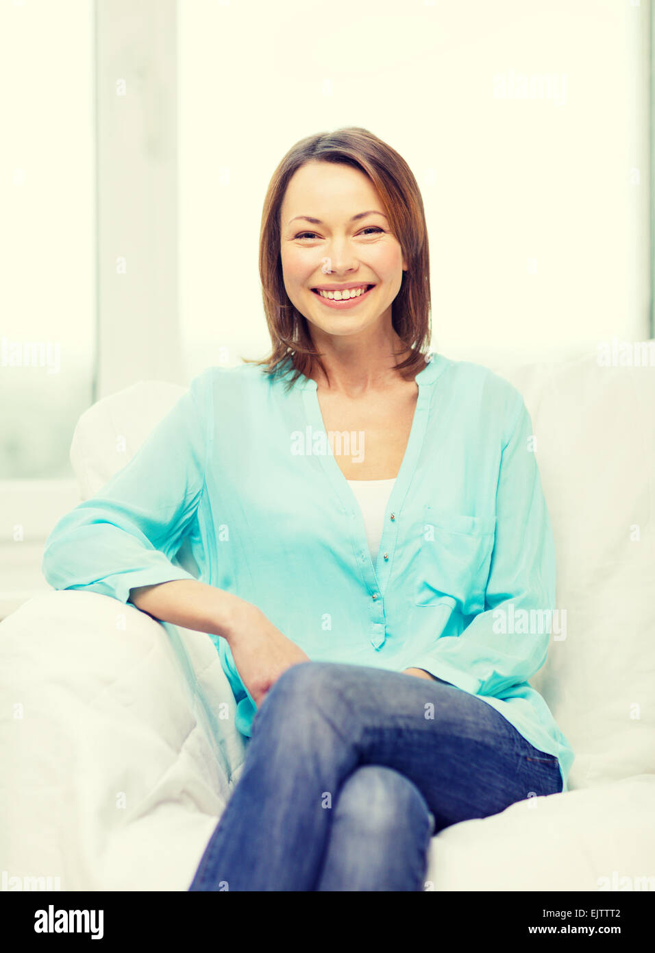 smiling woman at home Stock Photo - Alamy