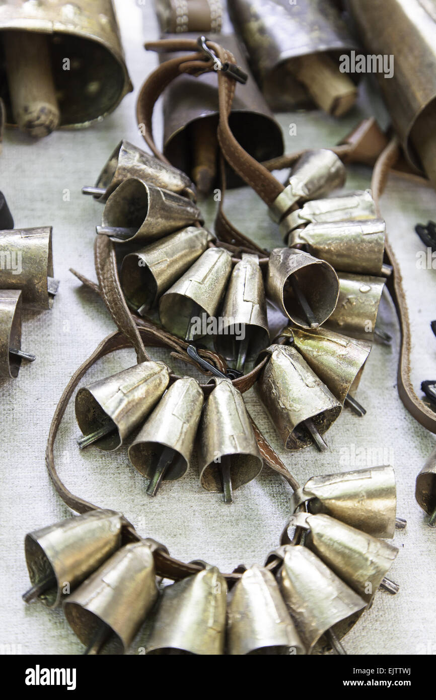Bronze bells for cows, object detail to produce sound Stock Photo - Alamy