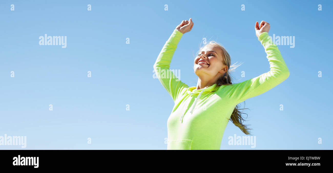 woman runner celebrating victory Stock Photo - Alamy
