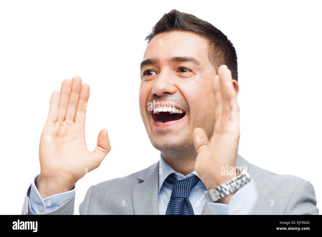 happy businessman in suit shouting Stock Photo - Alamy