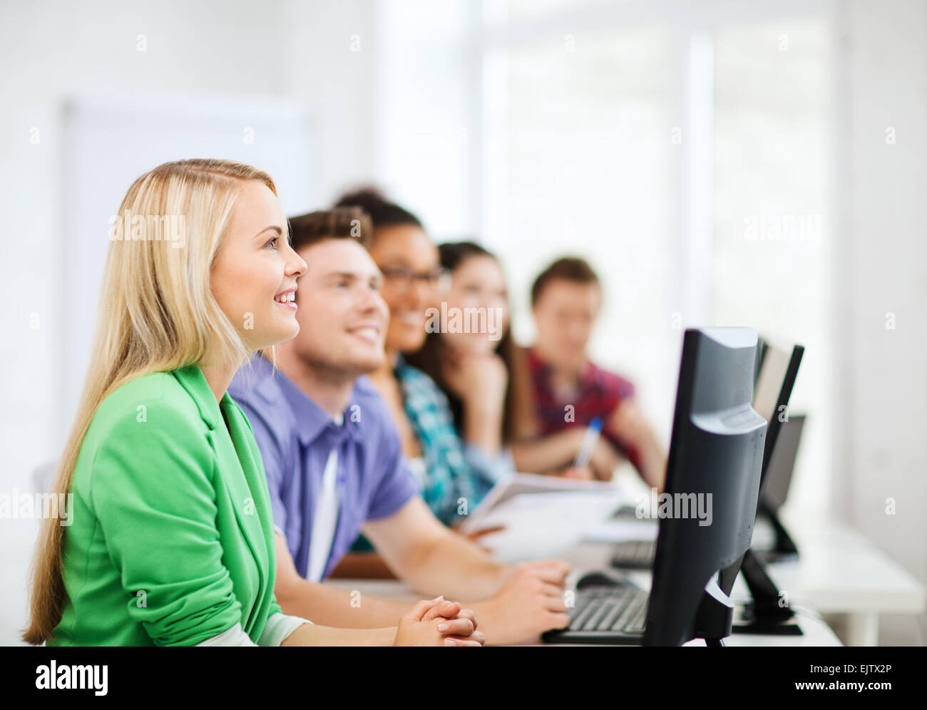 students with computers studying at school Stock Photo - Alamy