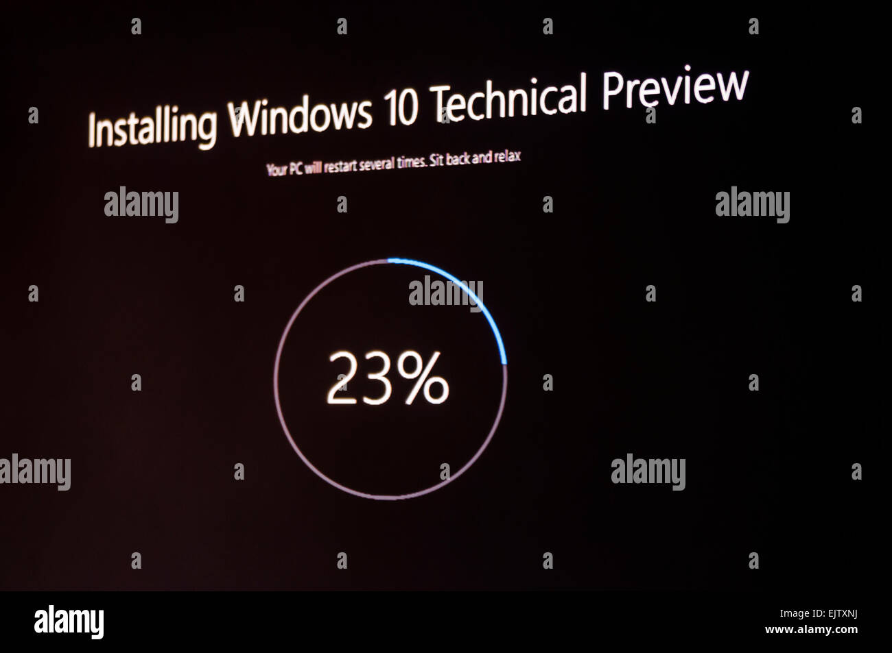 Installing Windows 10 Technical Preview, a public beta release Stock Photo - Alamy