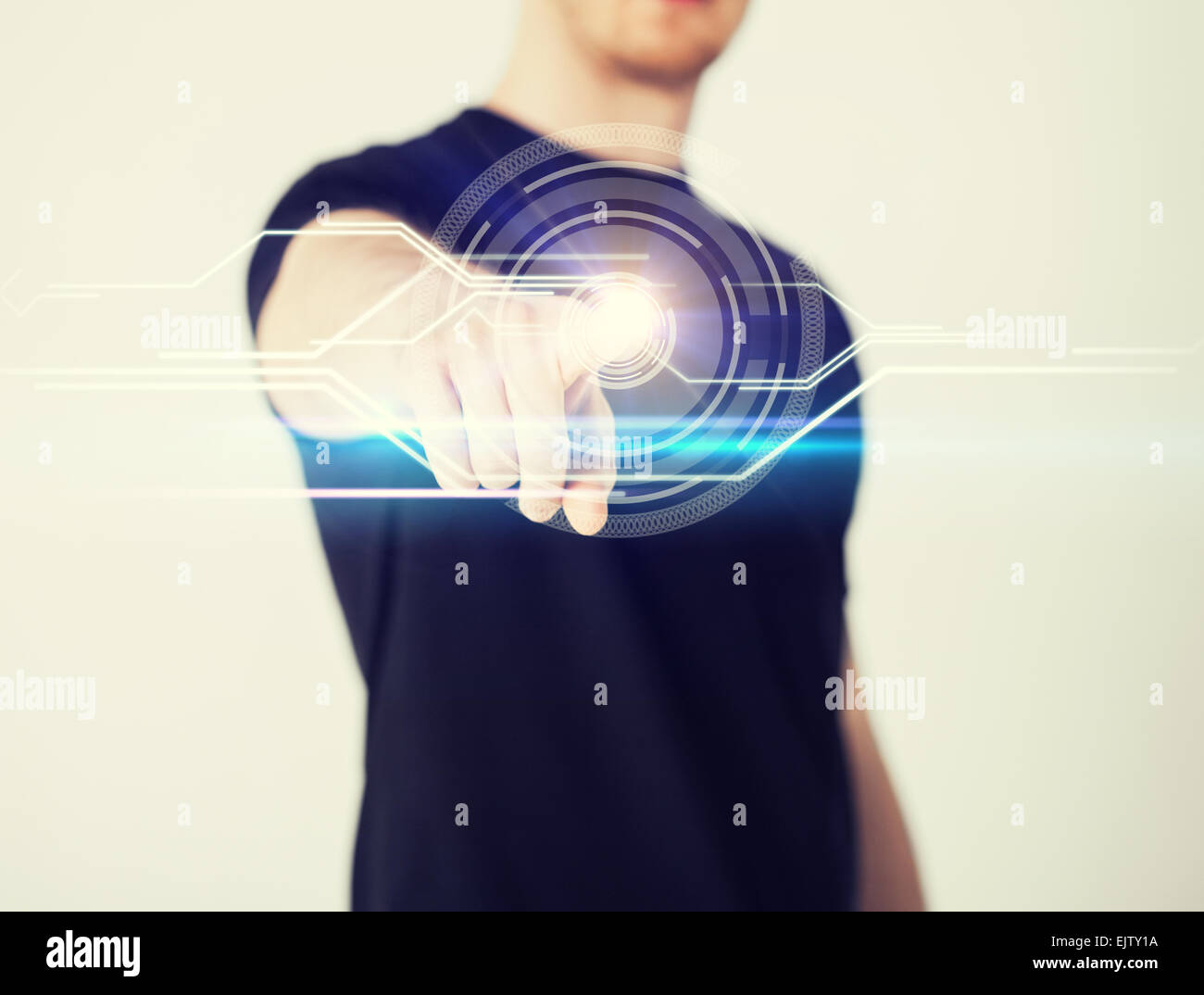 male hand touching virtual screen Stock Photo - Alamy