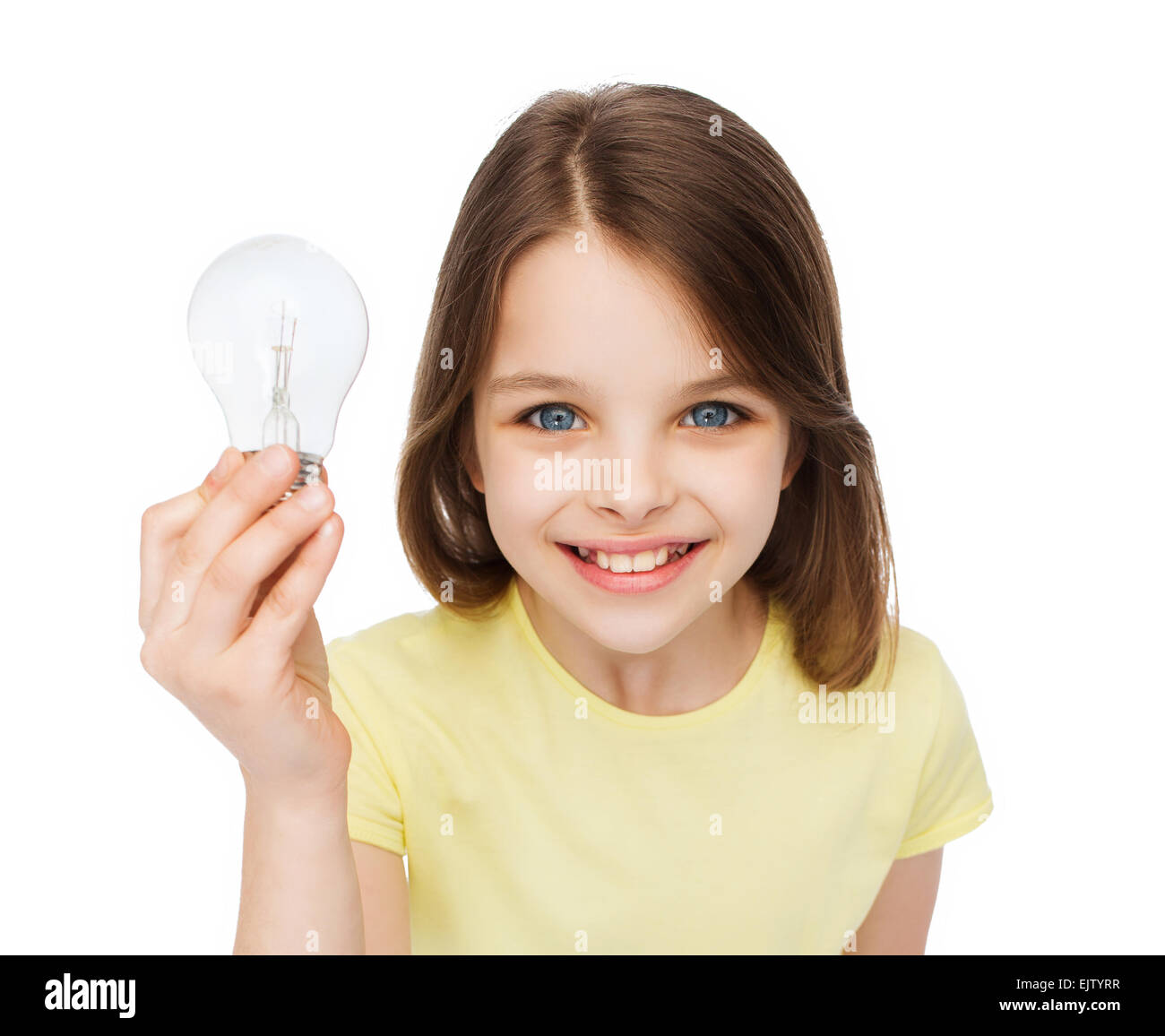 smiling little girl holding light bulb Stock Photo - Alamy