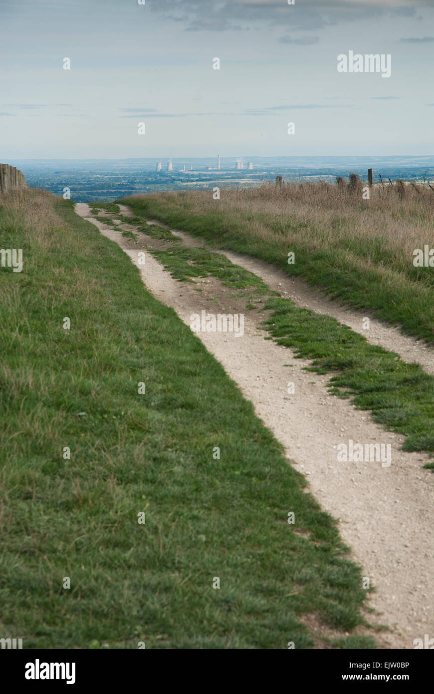 Ridgeway Footpath near Uffington with view of Didcot power station ...