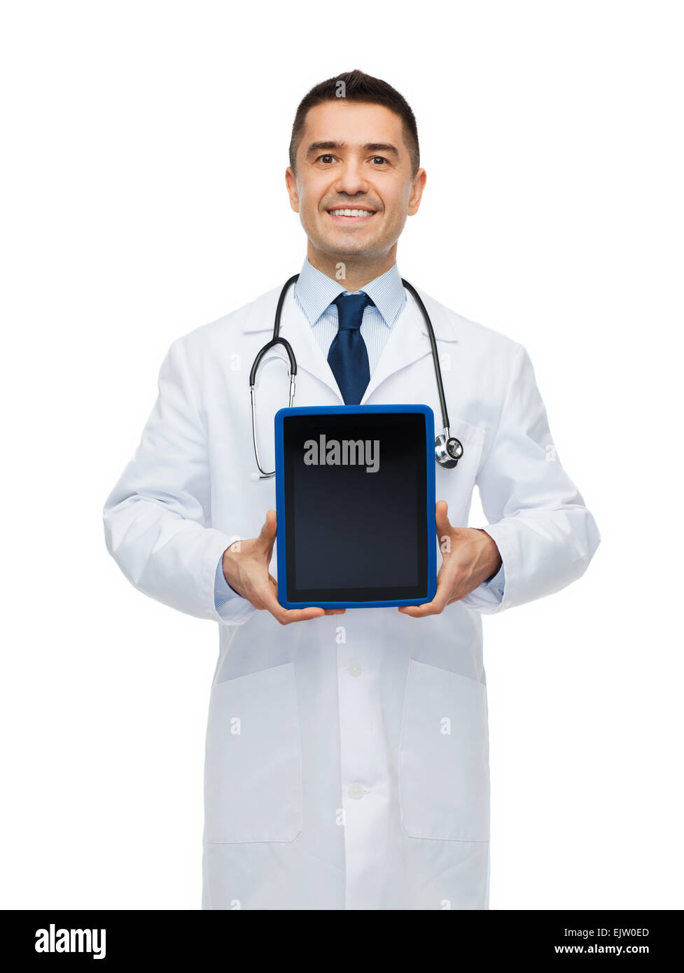 smiling male doctor with tablet pc Stock Photo - Alamy