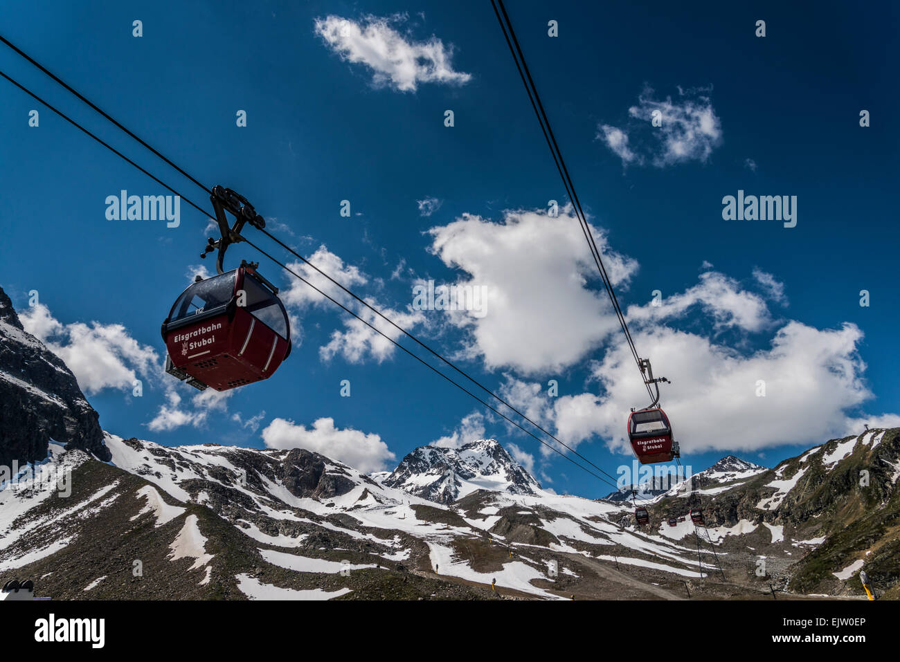 Cable car above the Dresdner Hut in the Stubai Alps not far from the ...