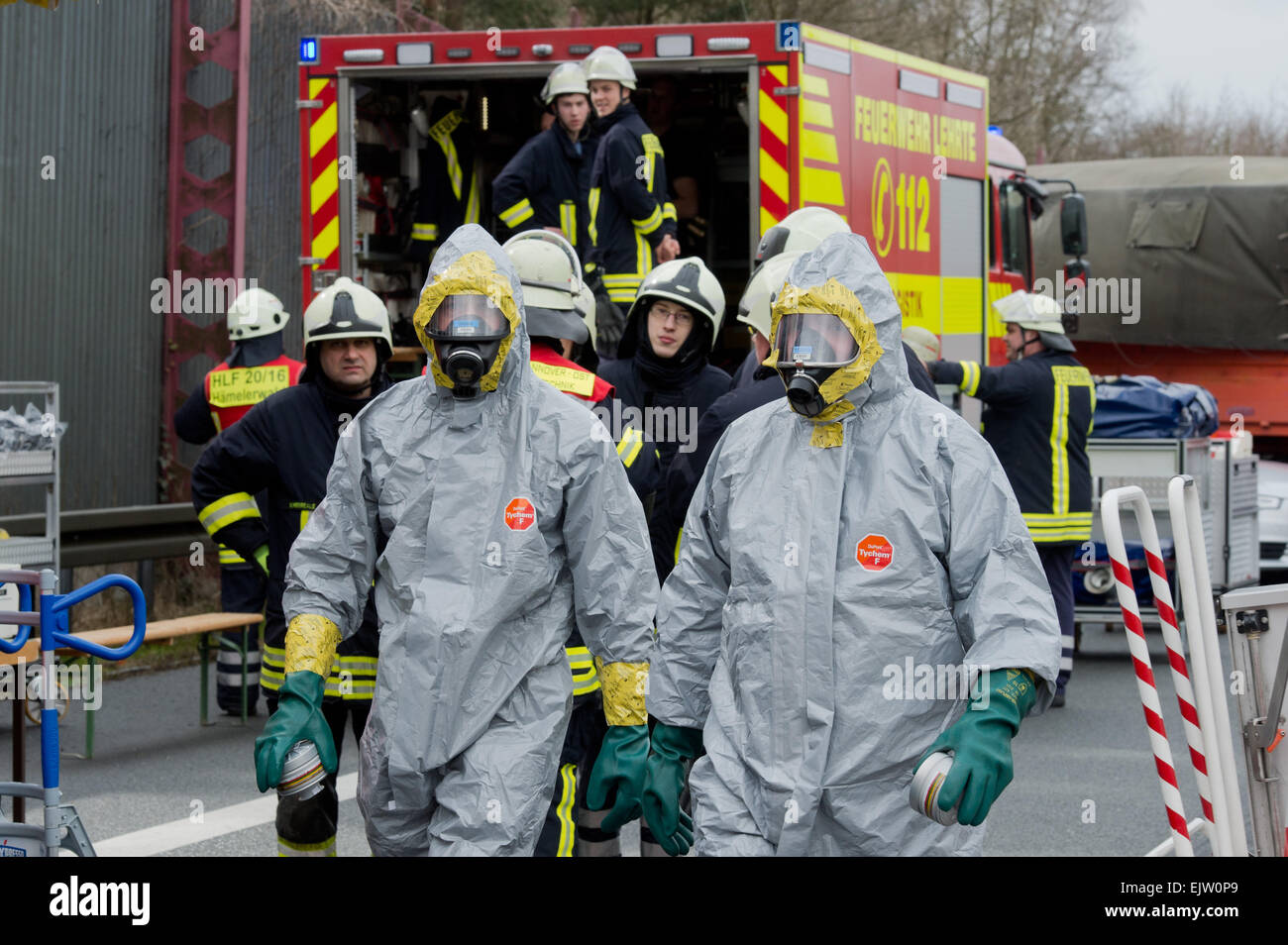 Hannover, Germany. 01st Apr, 2015. Members of the German fire brigade ...