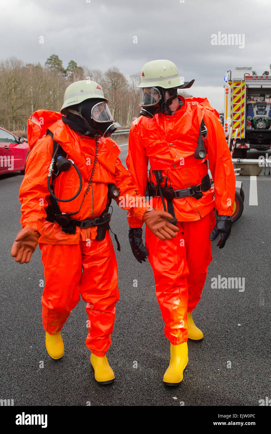Hannover, Germany. 01st Apr, 2015. Members of the German fire brigade ...