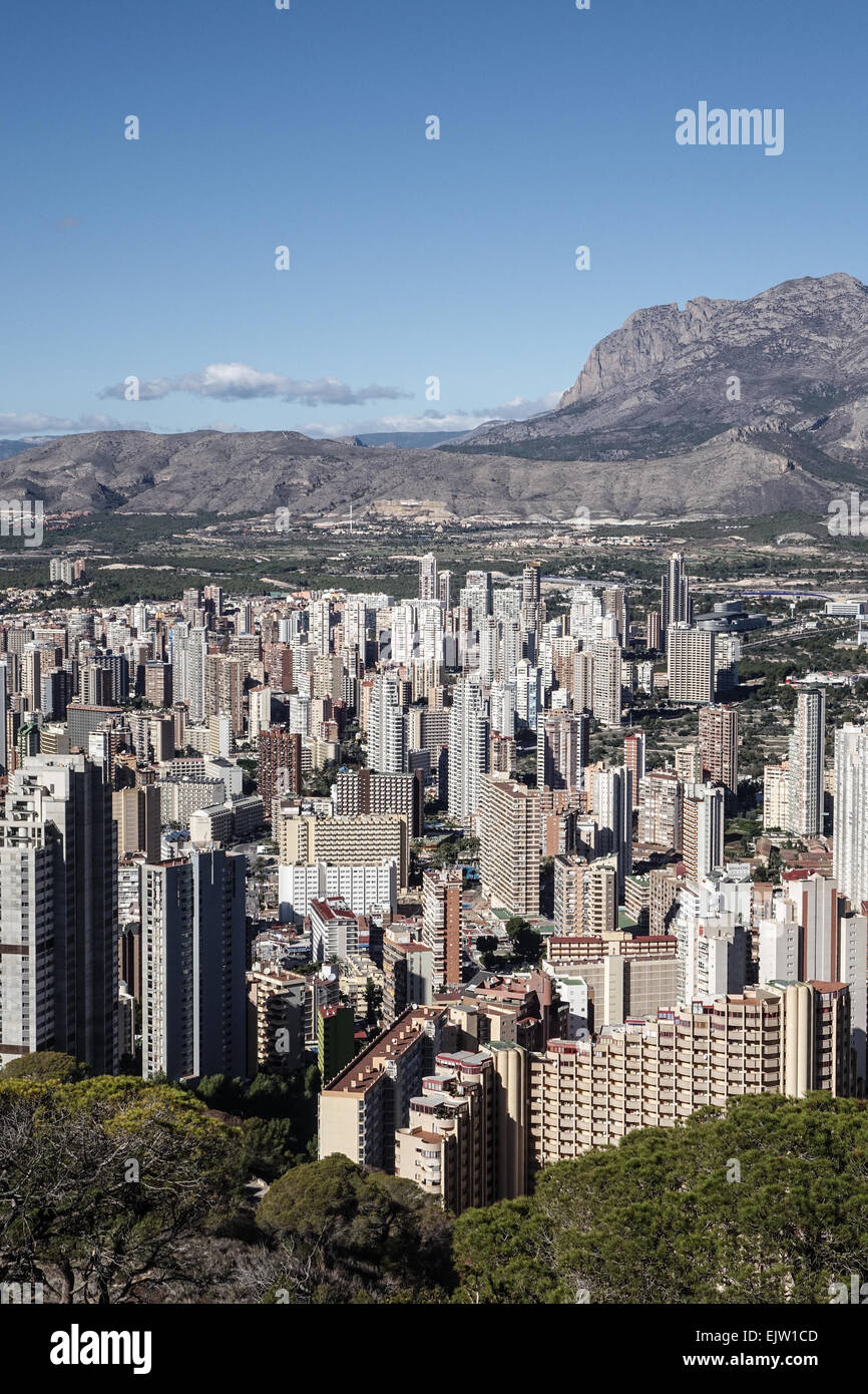 Benidorm aerial view from the cross overlooking the new town, with a ...
