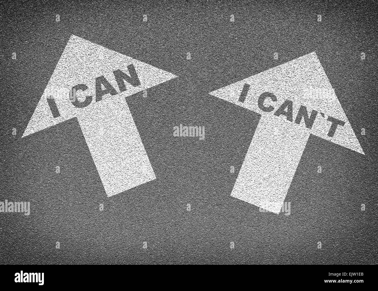 Asphalt road texture with two arrows. Texts i can and cant Stock Photo ...
