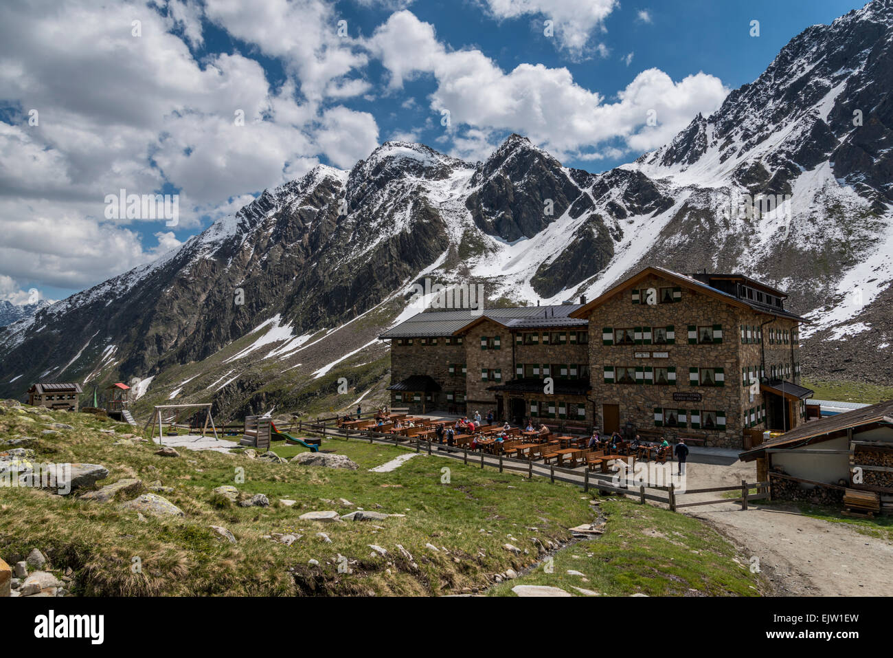 The German Alpine Club [DAV] owned Dresdner Hut refuge at the head of ...