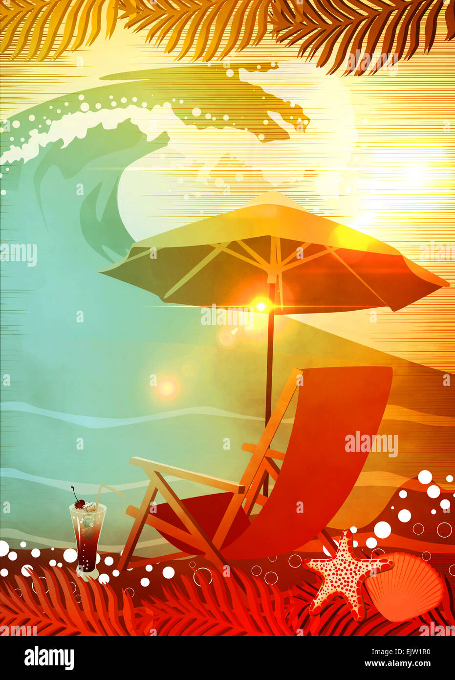Summer holiday, travel advert poster or flyer background with empty ...
