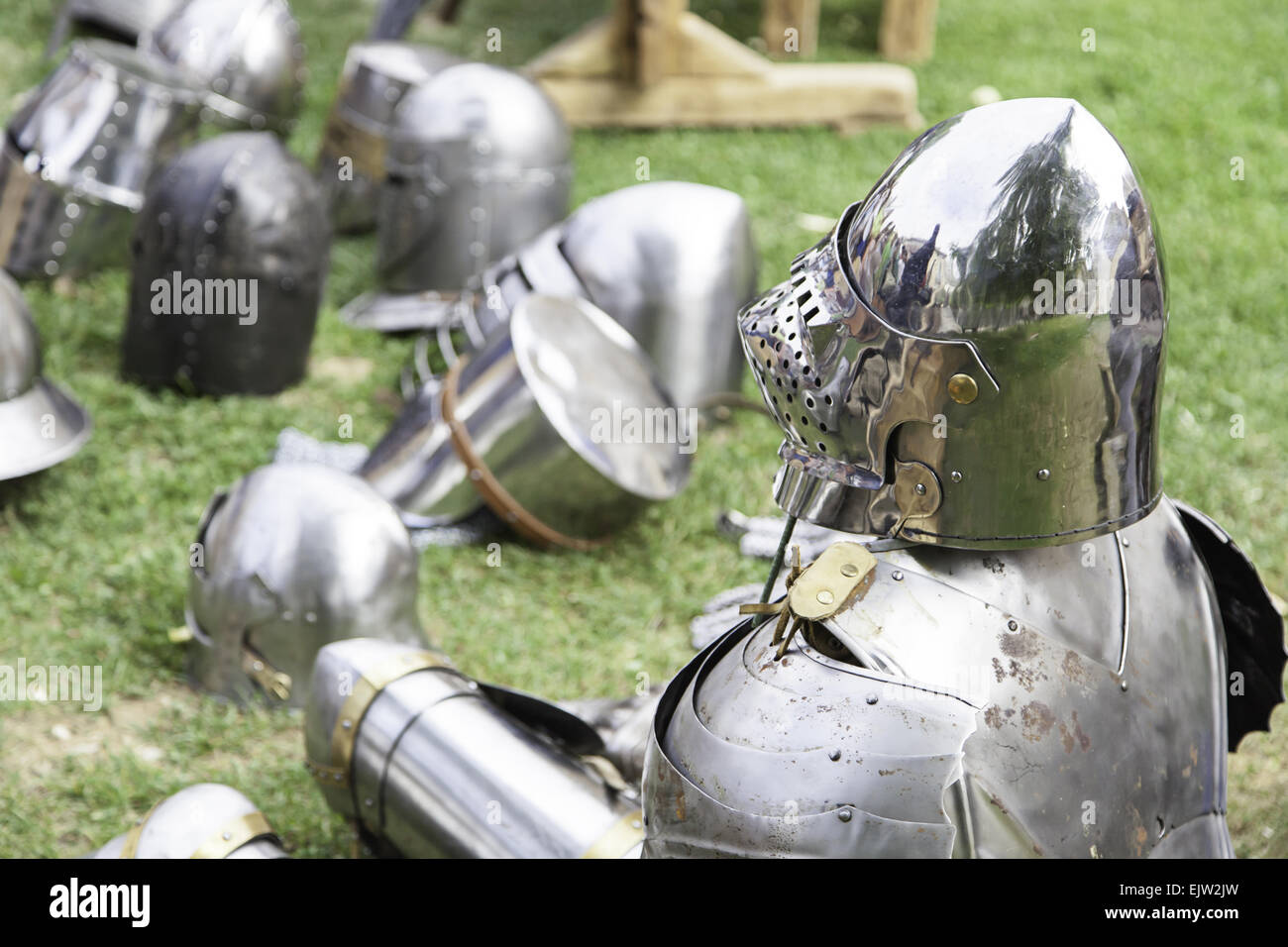 Old medieval helmets, detail of a protective metal skeletons, ancient ...