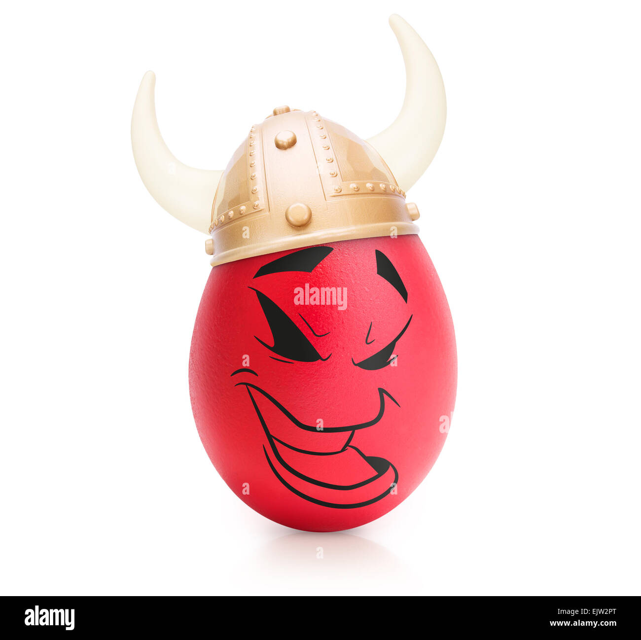 Red evil egg with emotional face in Viking helmet Stock Photo - Alamy
